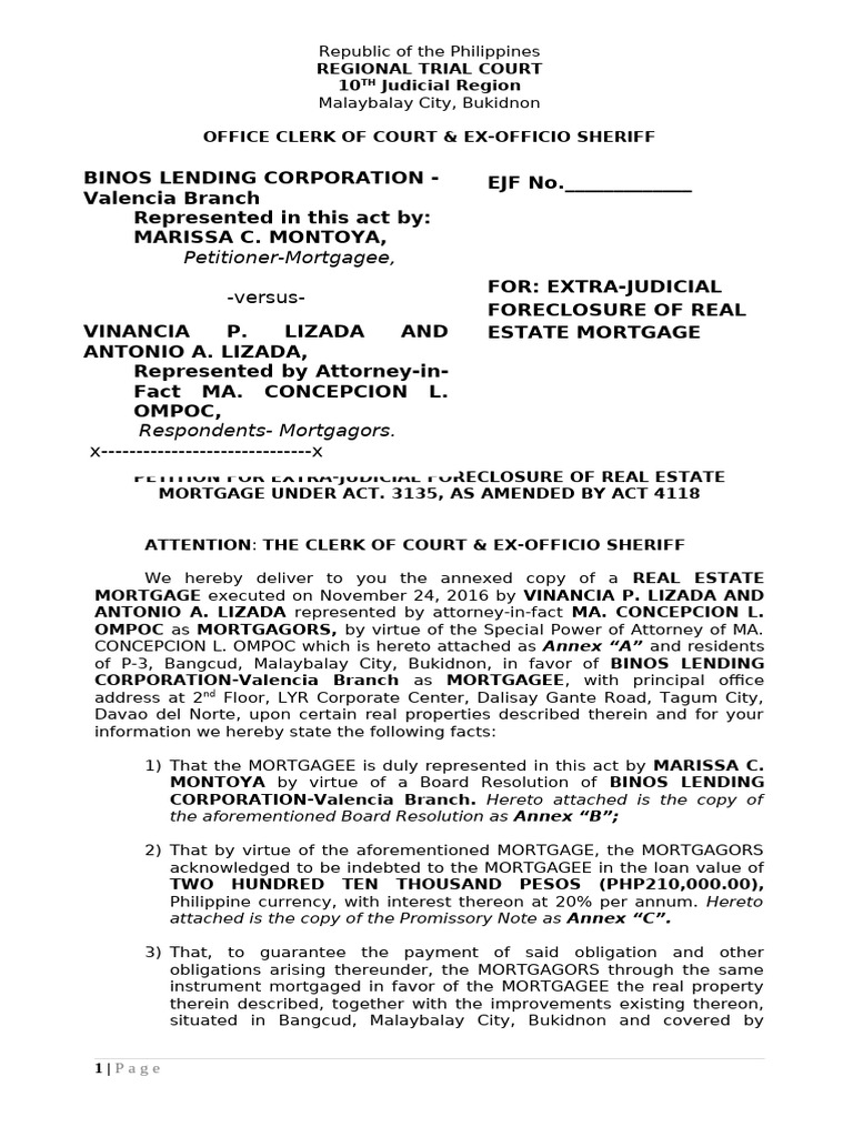 BLC-Valencia v. Sps. Lizada (Foreclosure) | PDF | Mortgage Law | Foreclosure