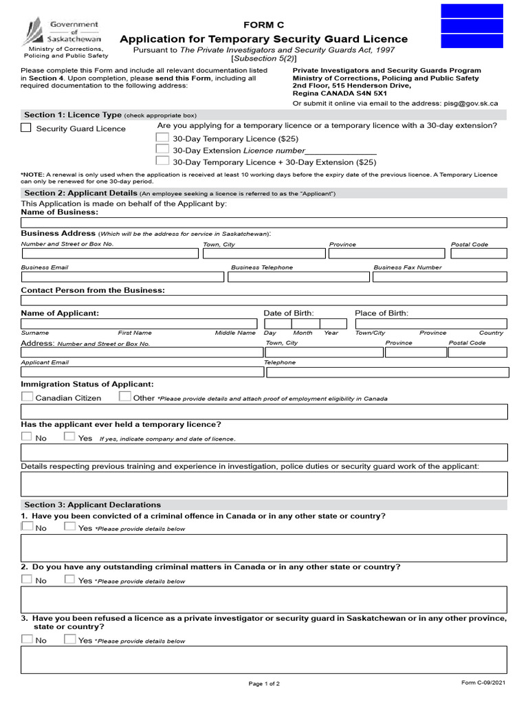 Temporary Security Guard Licence Application | PDF | Identity Document ...