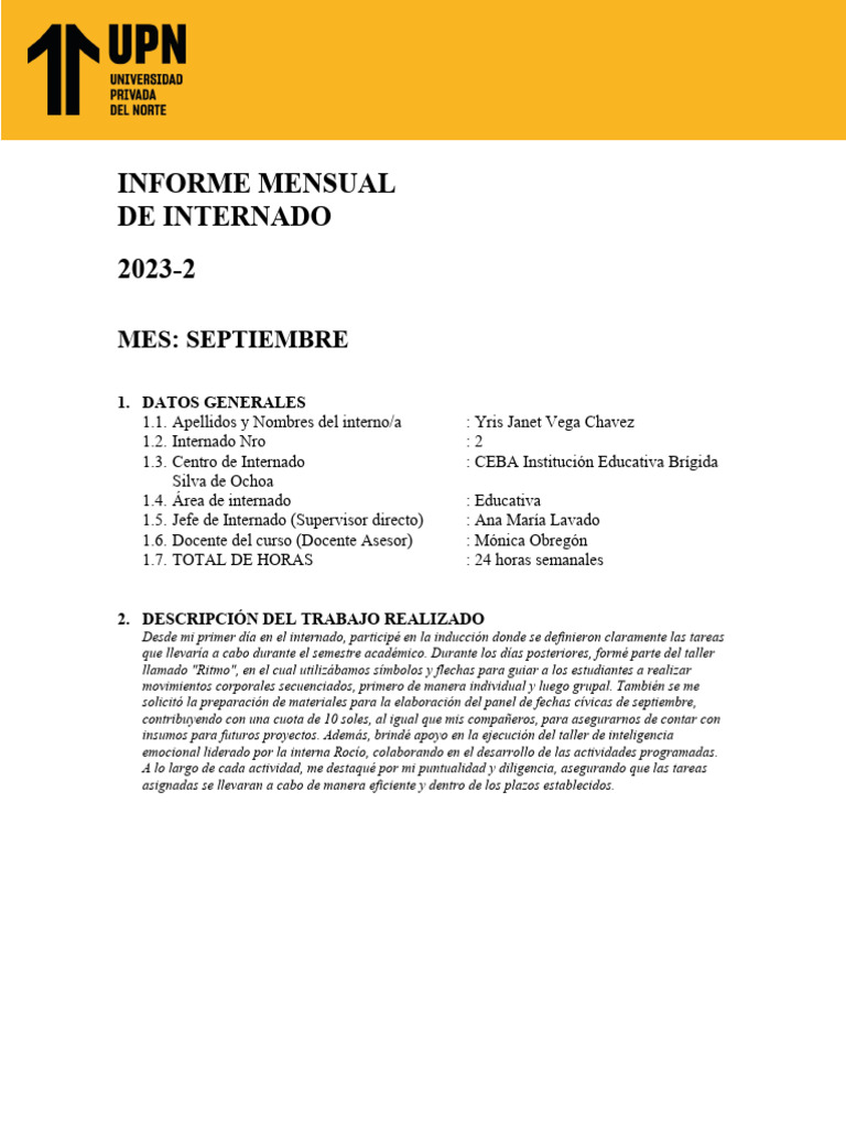Informe Mensual (Internado) | PDF