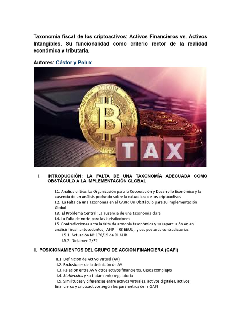(Castor y Polux) Trabajo Final Investigacion IFA Taxonomia Fiscal de Los Criptoactivos - Activos ...