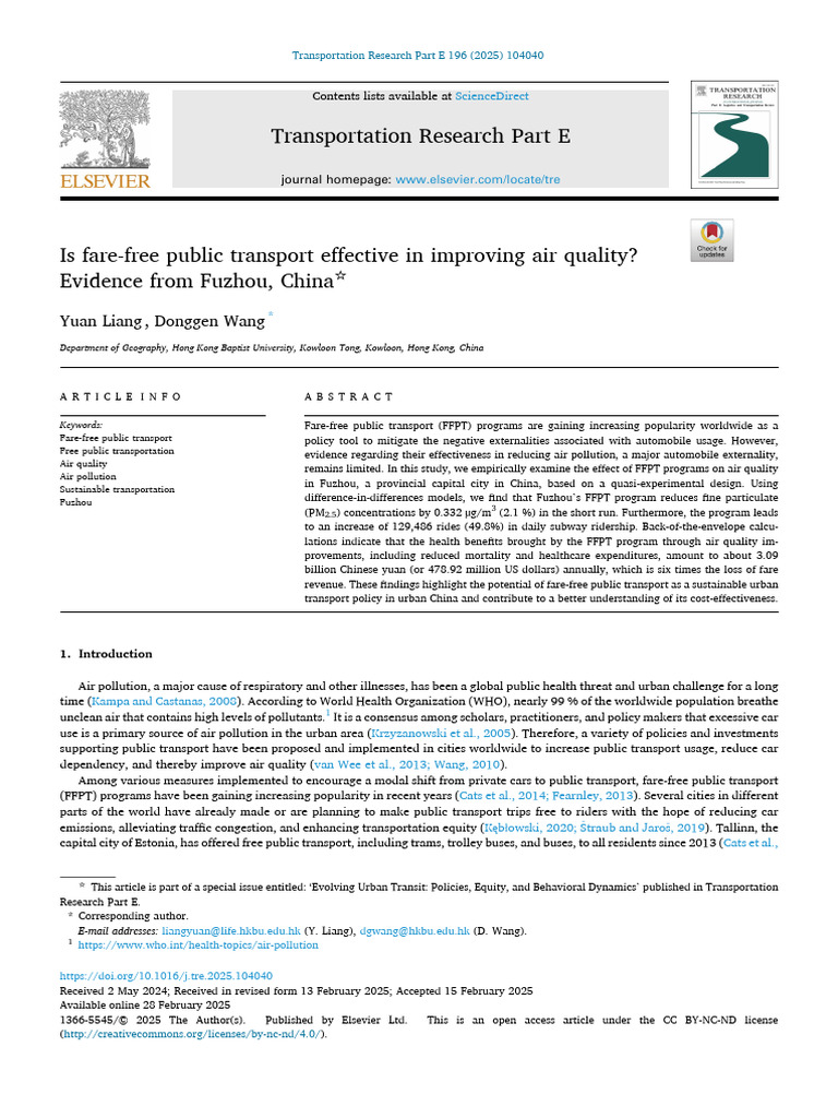 Is Fare-Free Public Transport Effective in Improving Air Quality ...