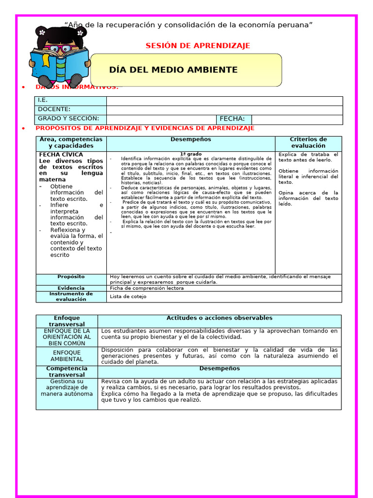 Fecha Civica Sesion Dia Del Medio Ambiente | PDF | Residuos | Aprendizaje