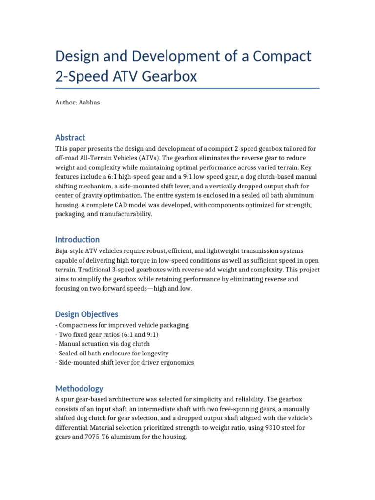 ATV Gearbox Design Journal Aabhas | PDF | Manual Transmission | Gear