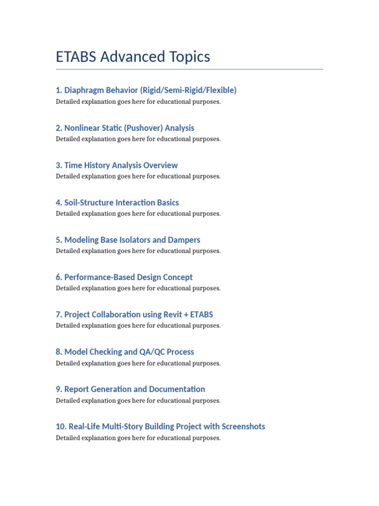 ETABS Advanced Topics Overview | PDF