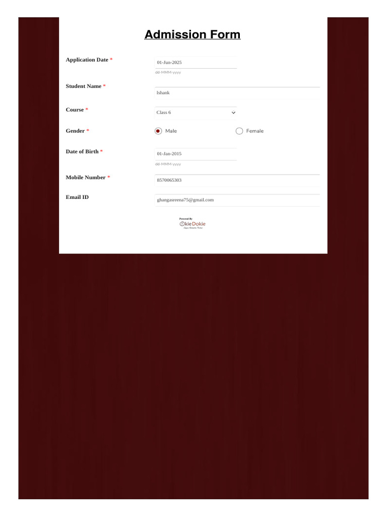 Class 6 Admission Form for Ishank | PDF