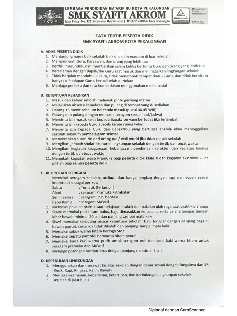 Tatib Siswa SMK SA | PDF