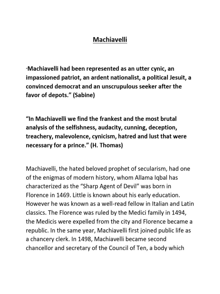 Machiavelli: Politics, Power, and Morality | PDF | Niccolò Machiavelli ...