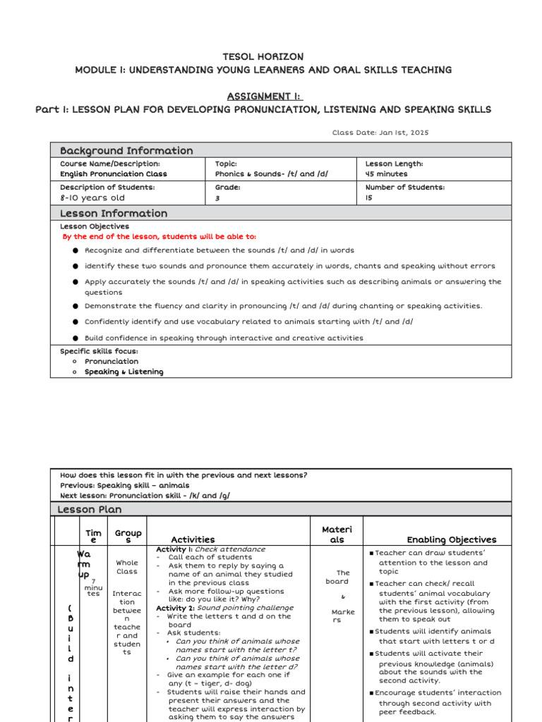Lesson Plan - Ems - Pronunciation | PDF | Lesson Plan | Fluency