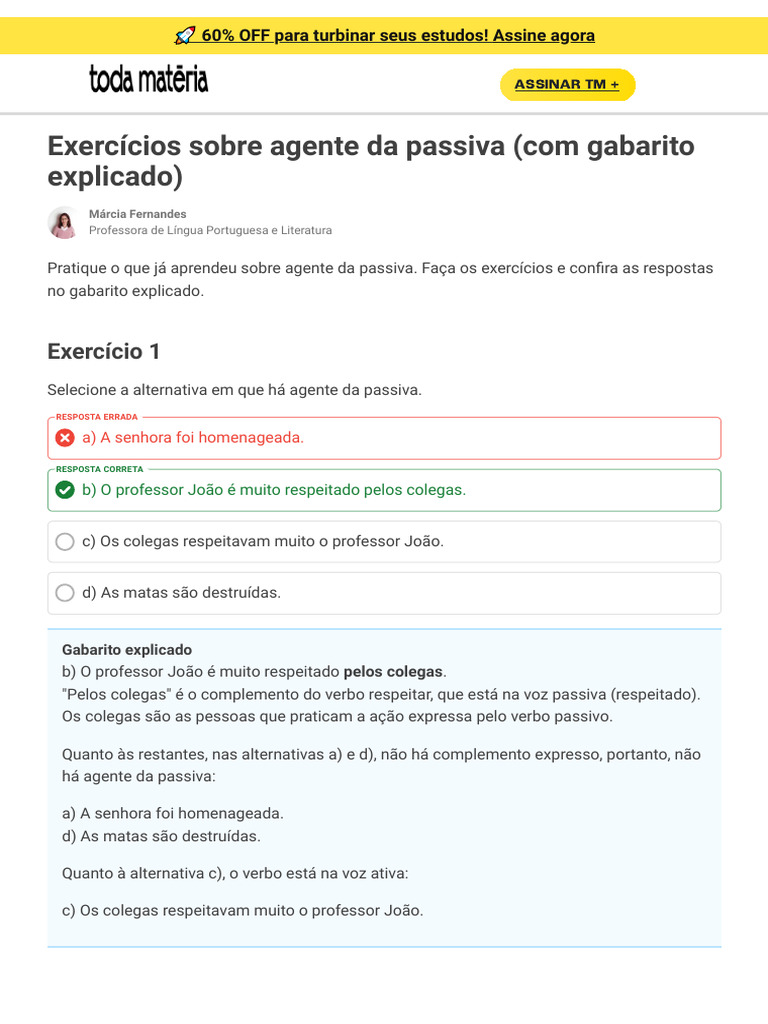 13.9. Exercícios Sobre Agente Da Passiva (Com Gabarito Explicado ...