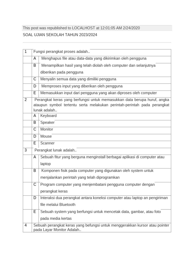 Soal Informatika KelasX SEMUA | PDF