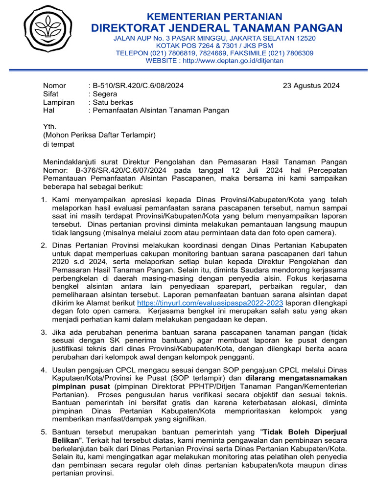 Surat Pemanfaatan Alsintan TP Tahun Agustus 2024 (2) (1) (1) 23 Agustus 2024 Merged | PDF