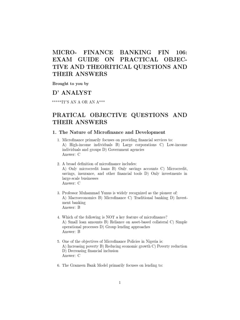Micro-Finance Banking (Fin 106) Exam Guide On Pratical Obj. and Theoritical Questions | PDF ...