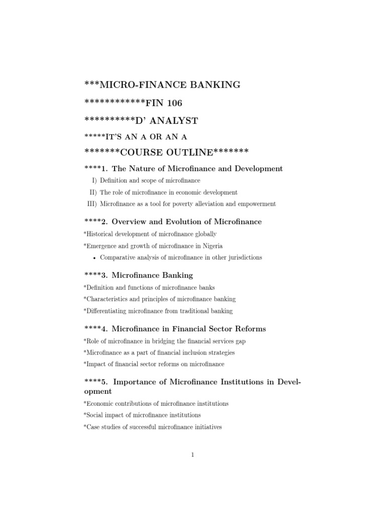 Microfinance Banking Course Overview | PDF | Microfinance | Microcredit