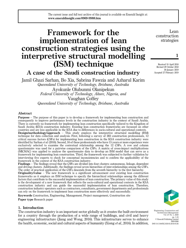 Framework For The Implementation of Lean Construction Strategies | PDF ...