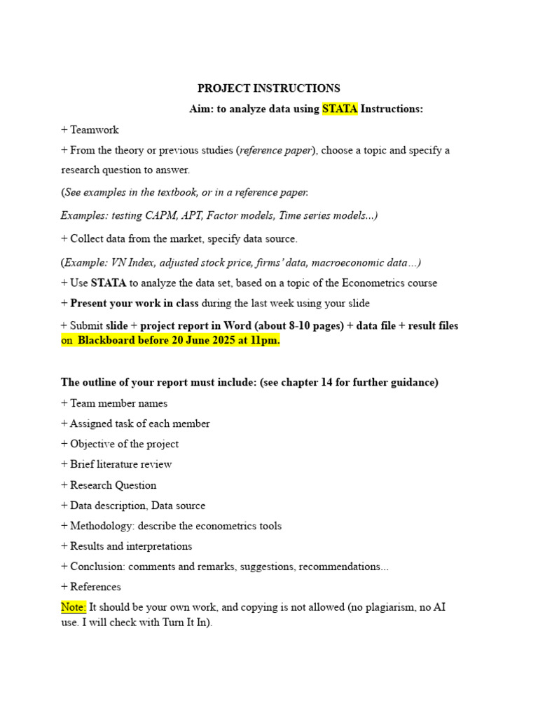 Project Instructions Econometrics Feb 2025 | PDF