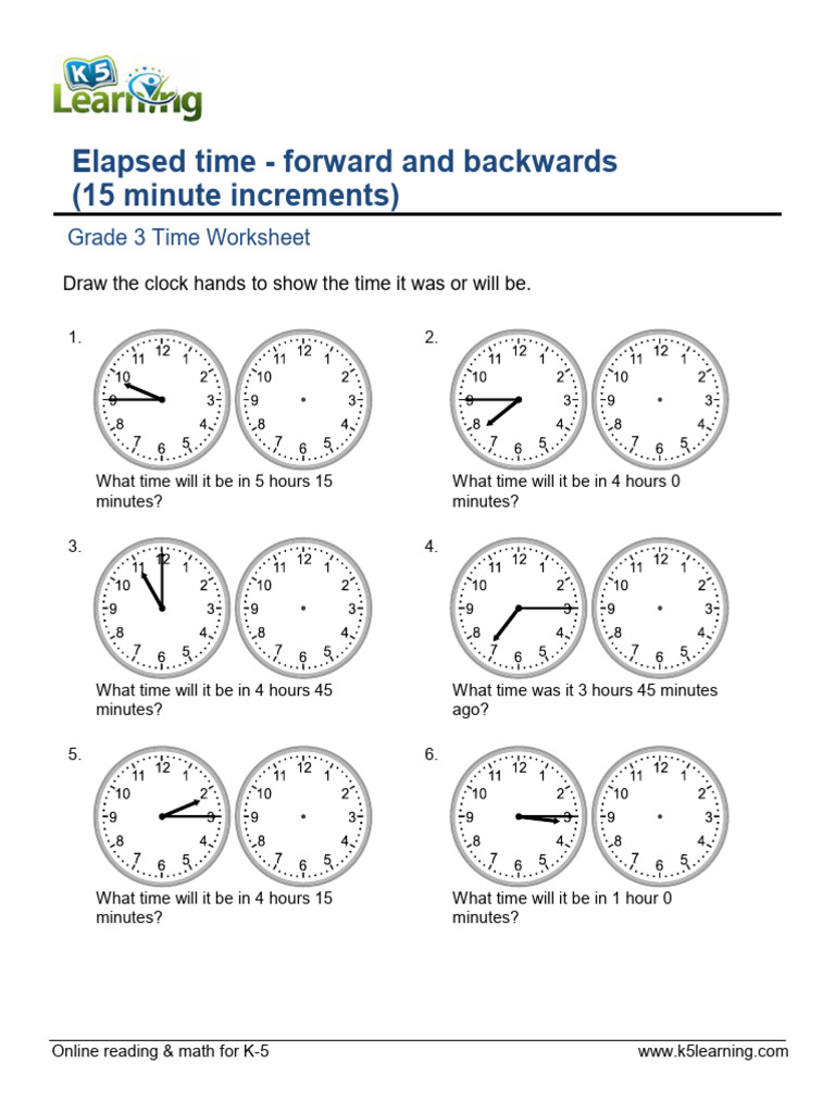 Grade 3 Elapsed Time 15 Minute Increments F | PDF