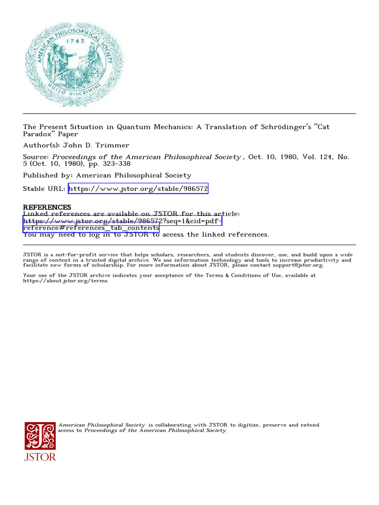 Schrodinger 1935 Cat | PDF | Quantum Mechanics | Theory