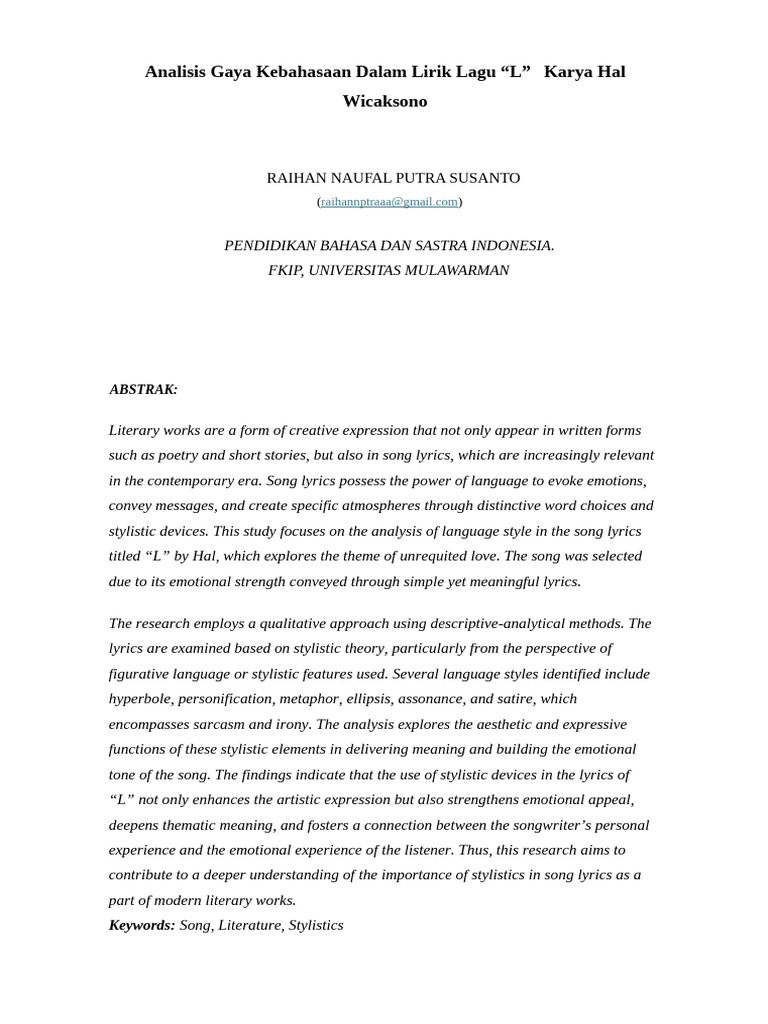 Analisis Gaya Bahasa Pada Lirik Lagu L | PDF