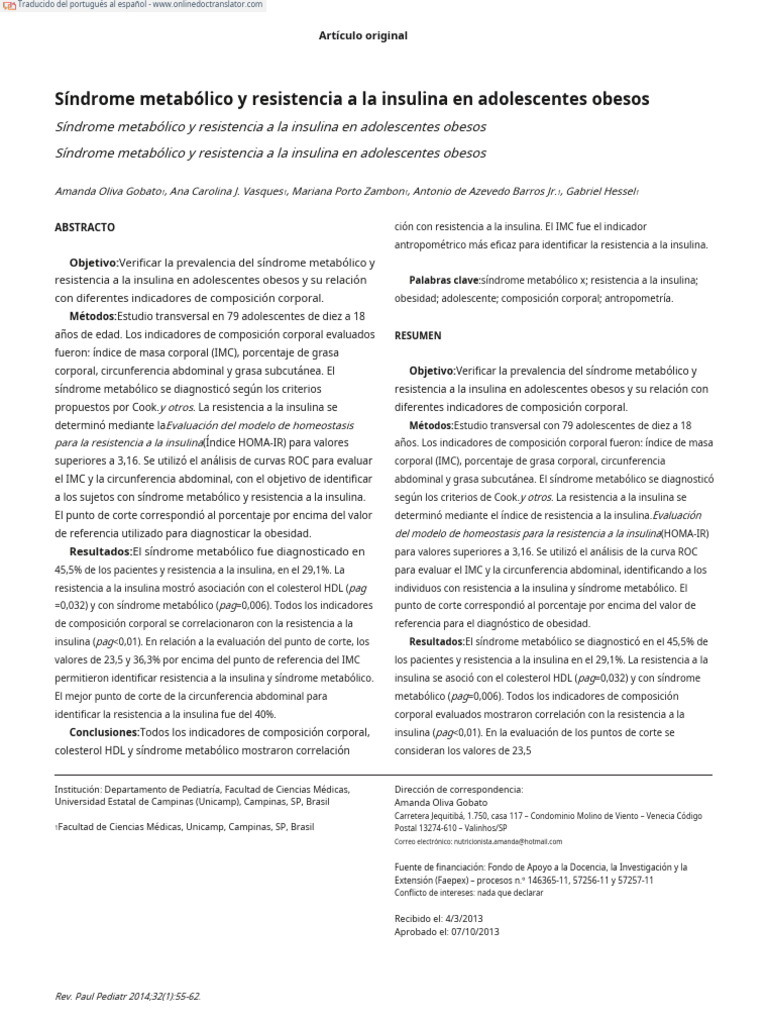 Metabolic Syndrome and Insulin Resistance in Obese Adolescents - Pt.es ...