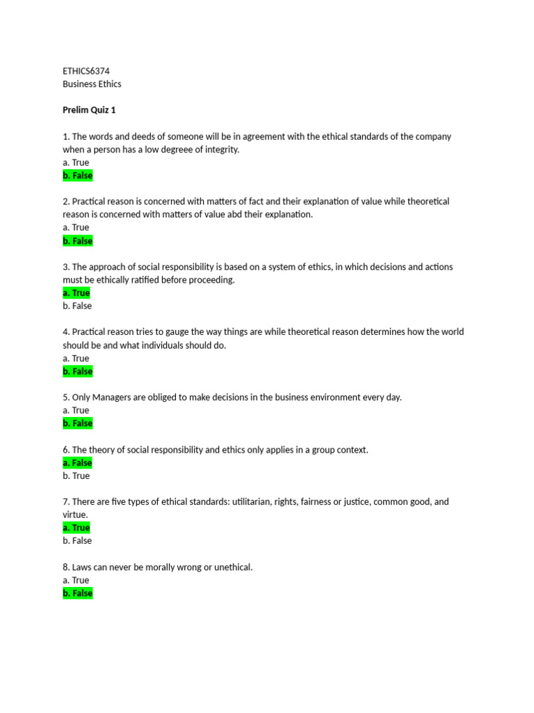 Oed Answer Key Ethics6374 | PDF | Corporate Social Responsibility | Justice