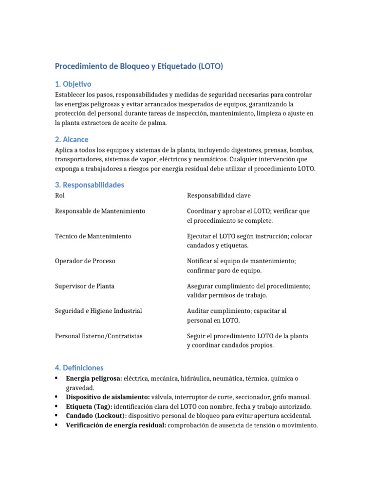 Procedimiento LOTO: Seguridad en Mantenimiento | PDF | Motores | Cambiar