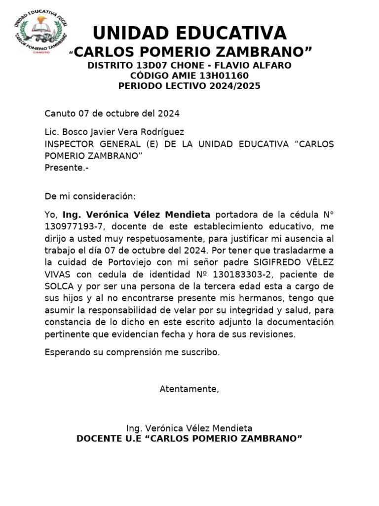 Oficio Justificaciiôn de Papi | PDF