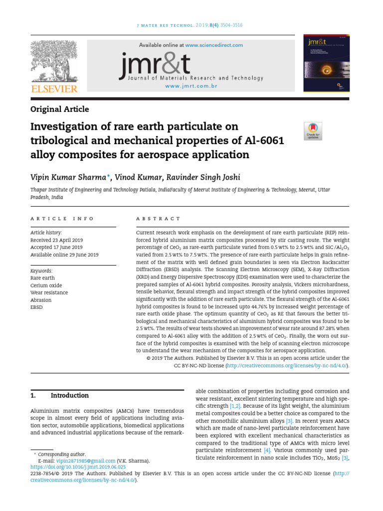 Rare Earth A6061 Mechanical and Tribological Properties | PDF ...
