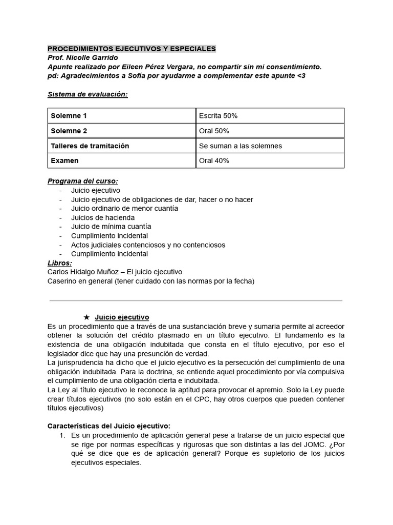 Procedimientos Ejecutivos y Especiales | PDF