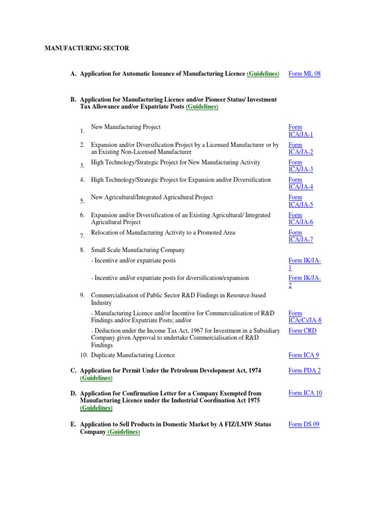 Manufacturing Licence Application Guide | PDF | Outsourcing | Tariff