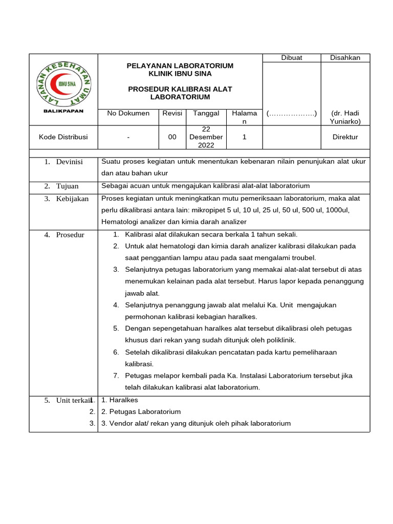 Sop Kalibrasi Alat | PDF
