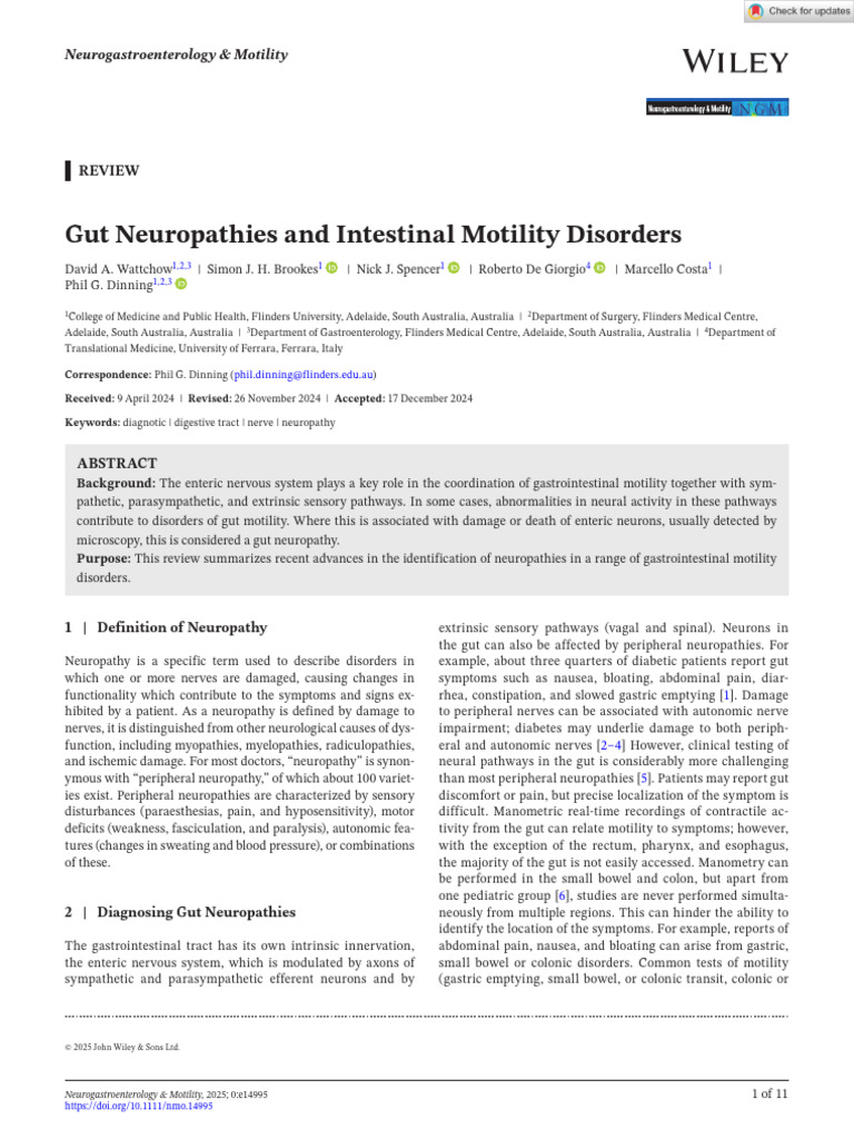 Gut Neuropathies and Intestinal Motility Disorders | PDF | Peripheral ...