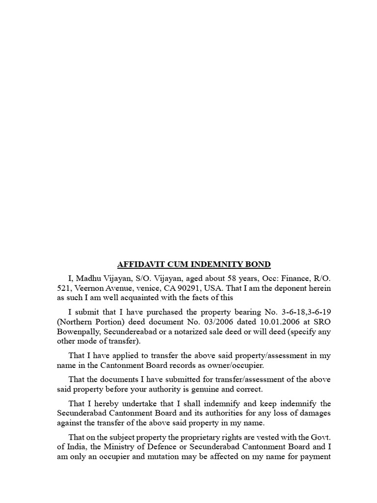 Affidavit Cum Indemnity Bond | PDF