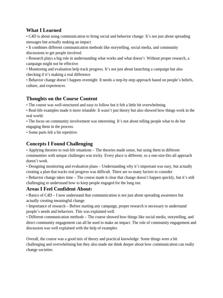 Communication For Development Reflections | PDF | Communication | Theory