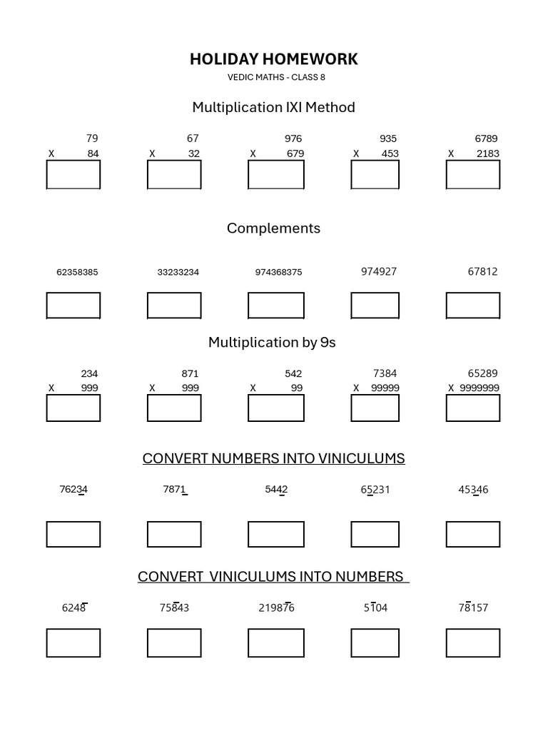 Holiday HW - Class 8th Vedic Maths | PDF