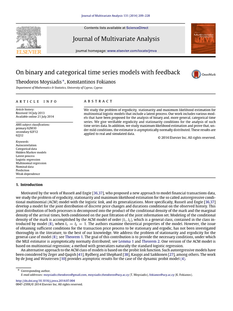 On Binary and Categorical Time Series Models With Feedback | PDF | Time Series | Logistic Regression
