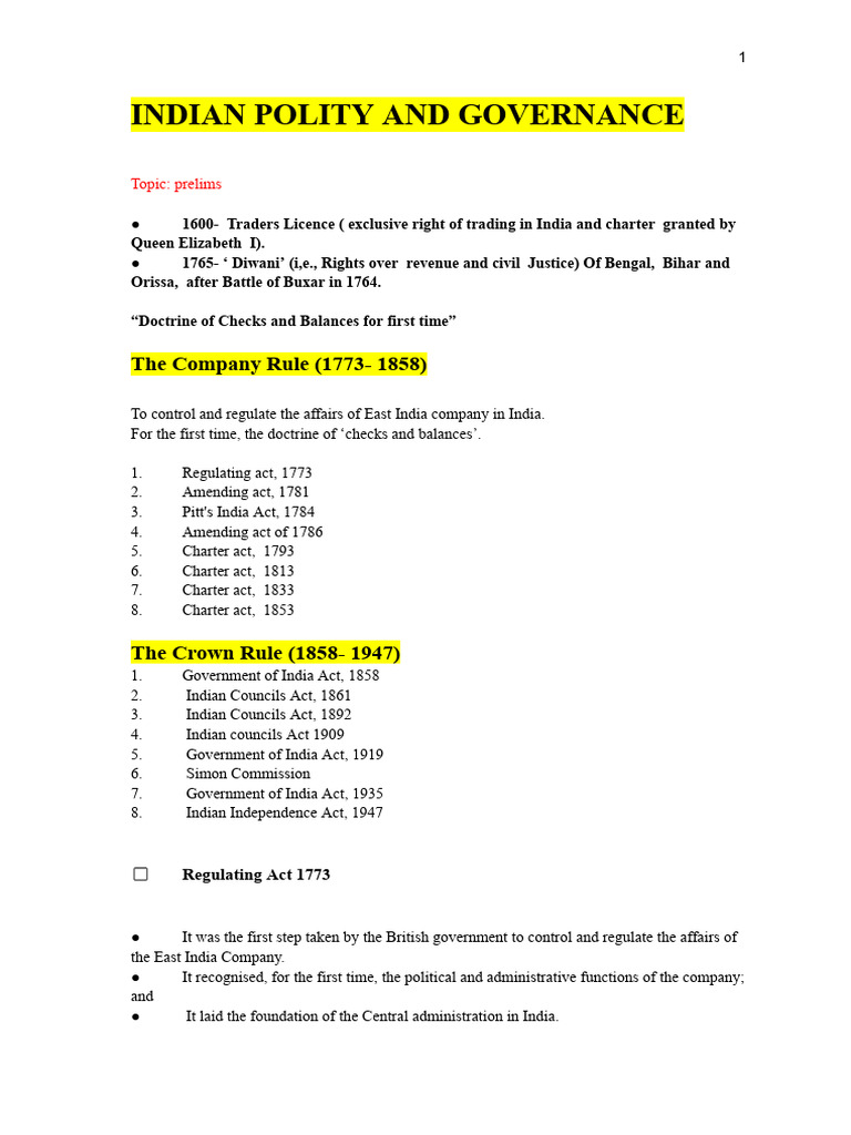 Polity notes for UPSC.pdf | PDF | British Raj | Parliamentary System