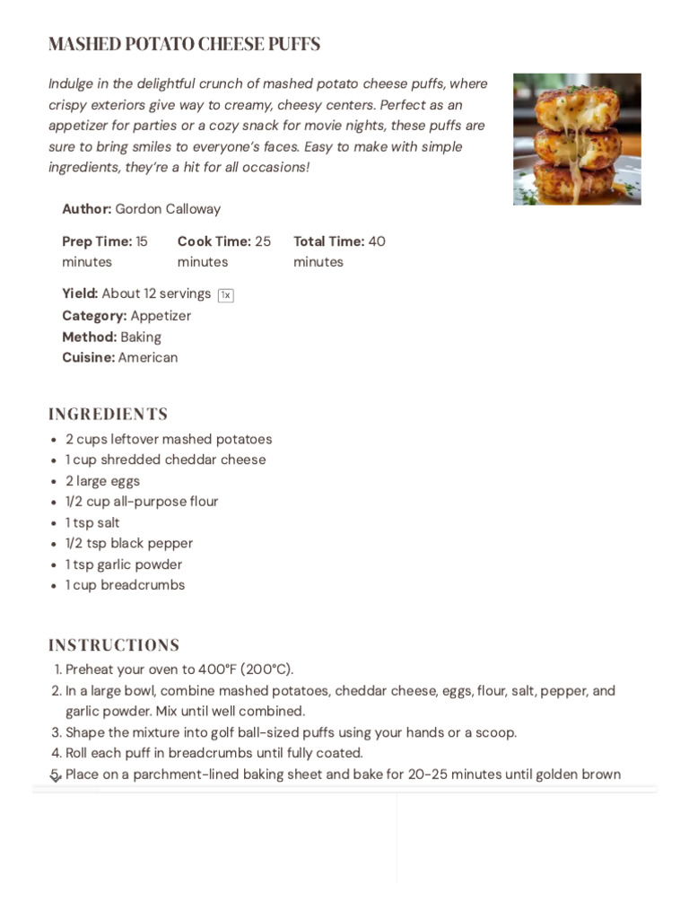 Mashed Potato Cheese Puffs | PDF