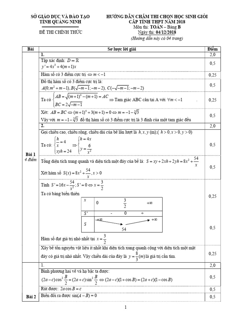 Huong Dan Cham de Chinh Thuc Bang b 2018 | PDF