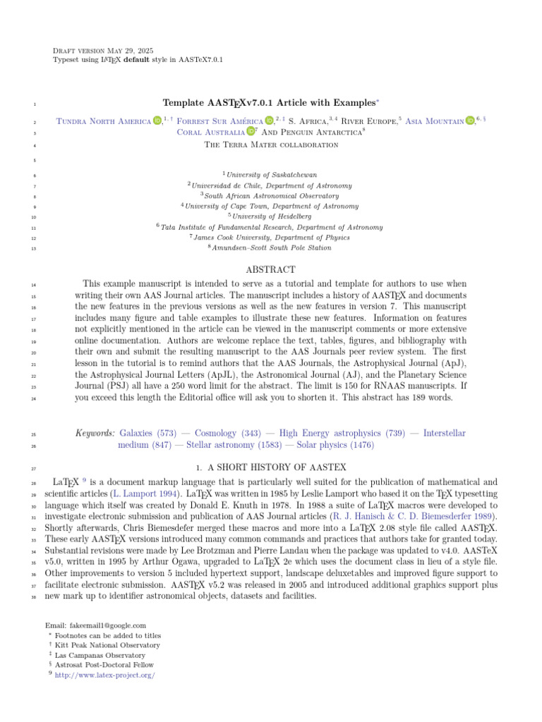 Aastex Template For Submissions To Aas Journals Apj Aj Apjs Apjl PSJ Rnaas | PDF