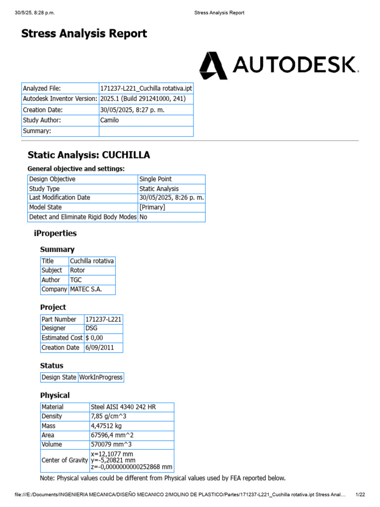 Cuchilla Rotativa Stress Analysis | PDF | Strength Of Materials ...