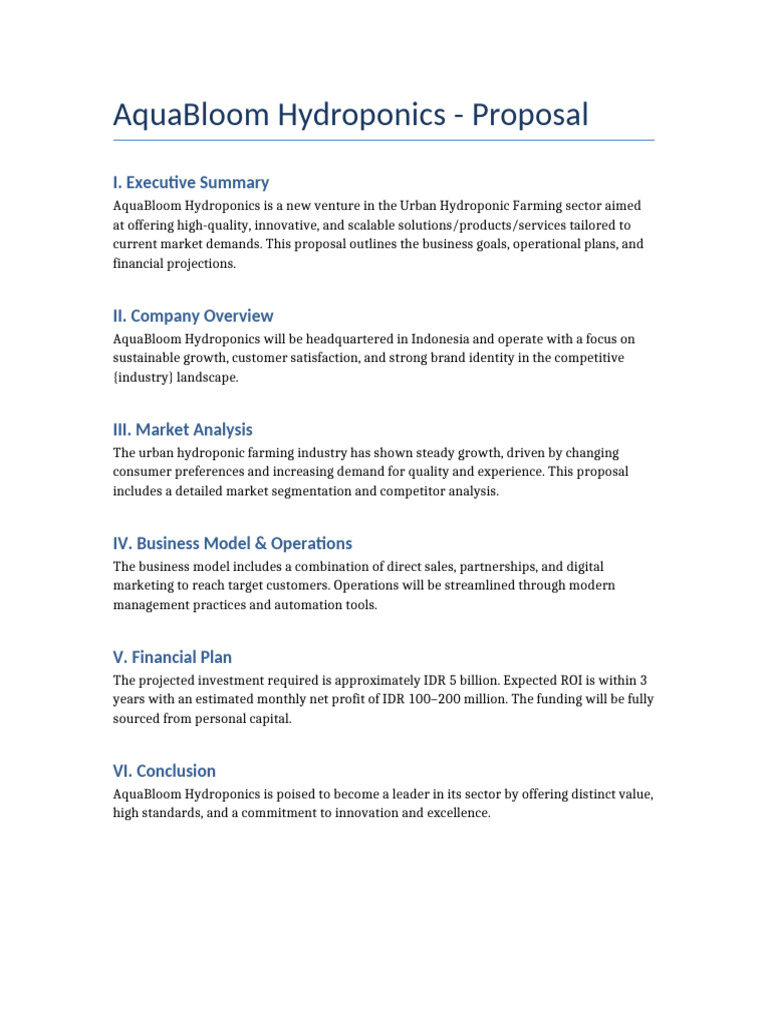 AquaBloom Hydroponics Proposal | PDF