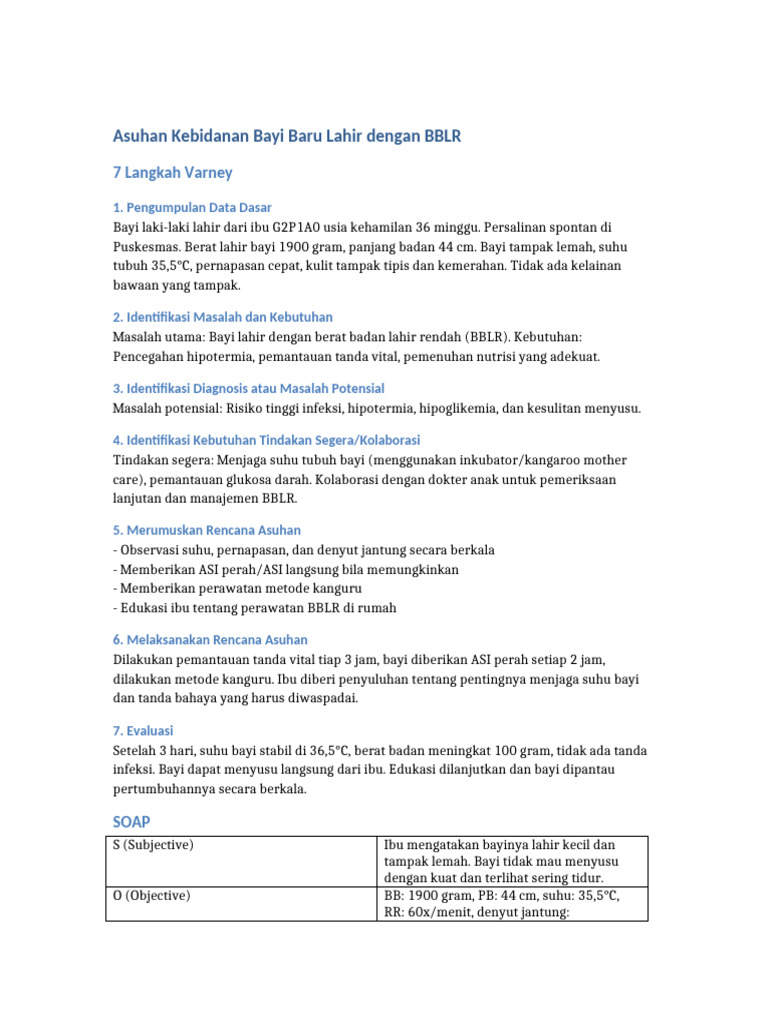 Asuhan BBLR 7LangkahVarney SOAP | PDF