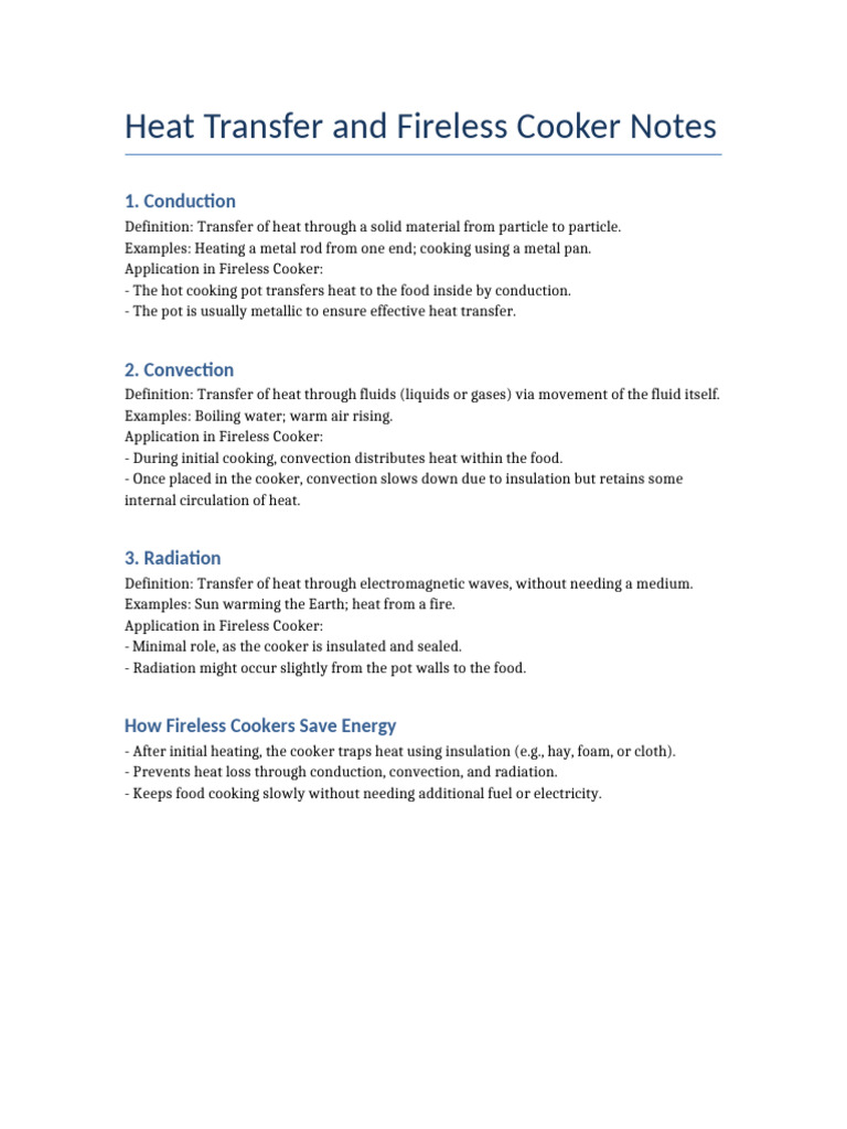 Heat Transfer and Fireless Cooker Notes | PDF