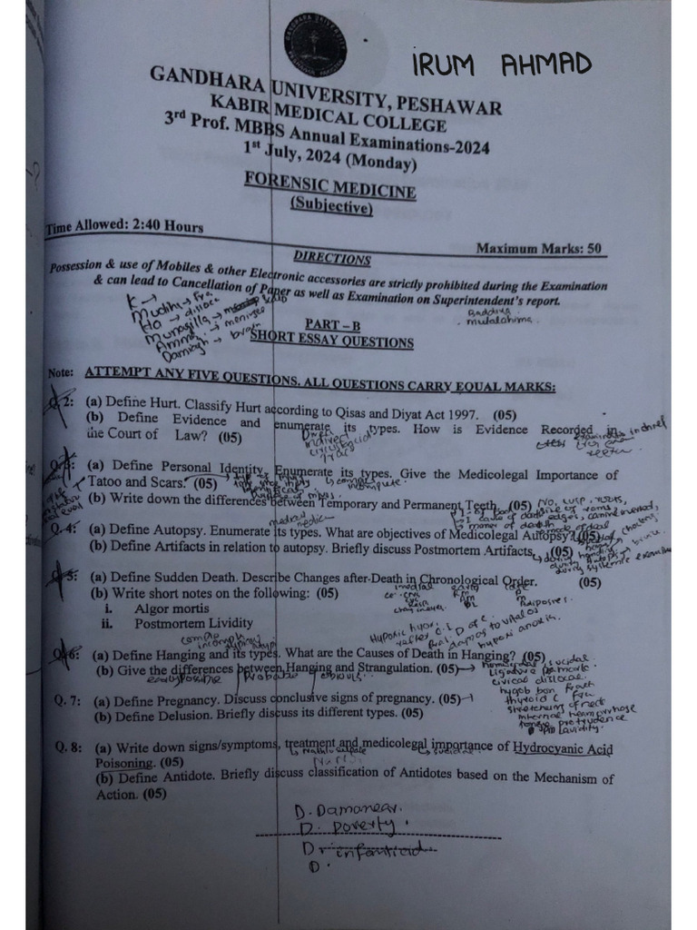 Forensic Medicine Past Papers | PDF