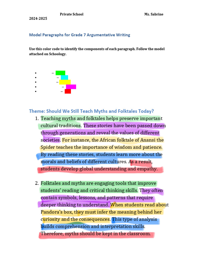Practice1 Model Paragraphs Grade7 | PDF