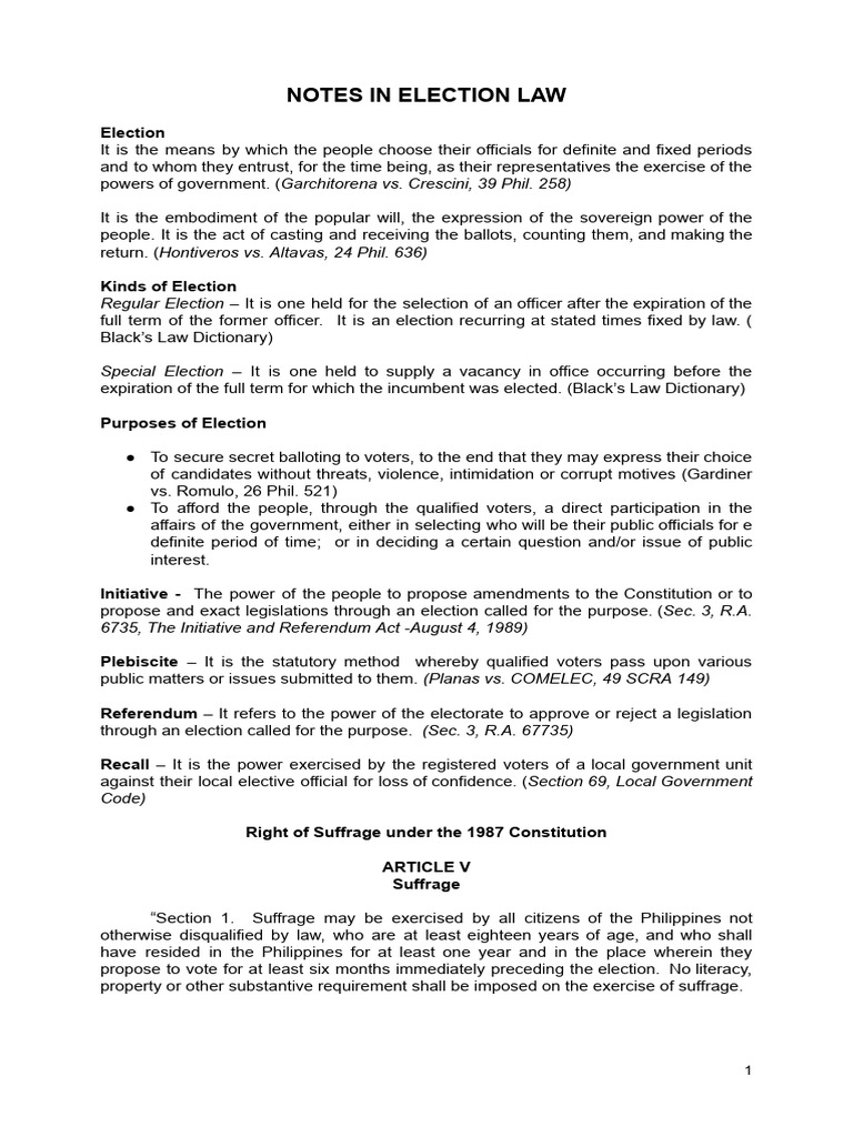 2025 Notes in Election Law | PDF | Elections | Domicile (Law)