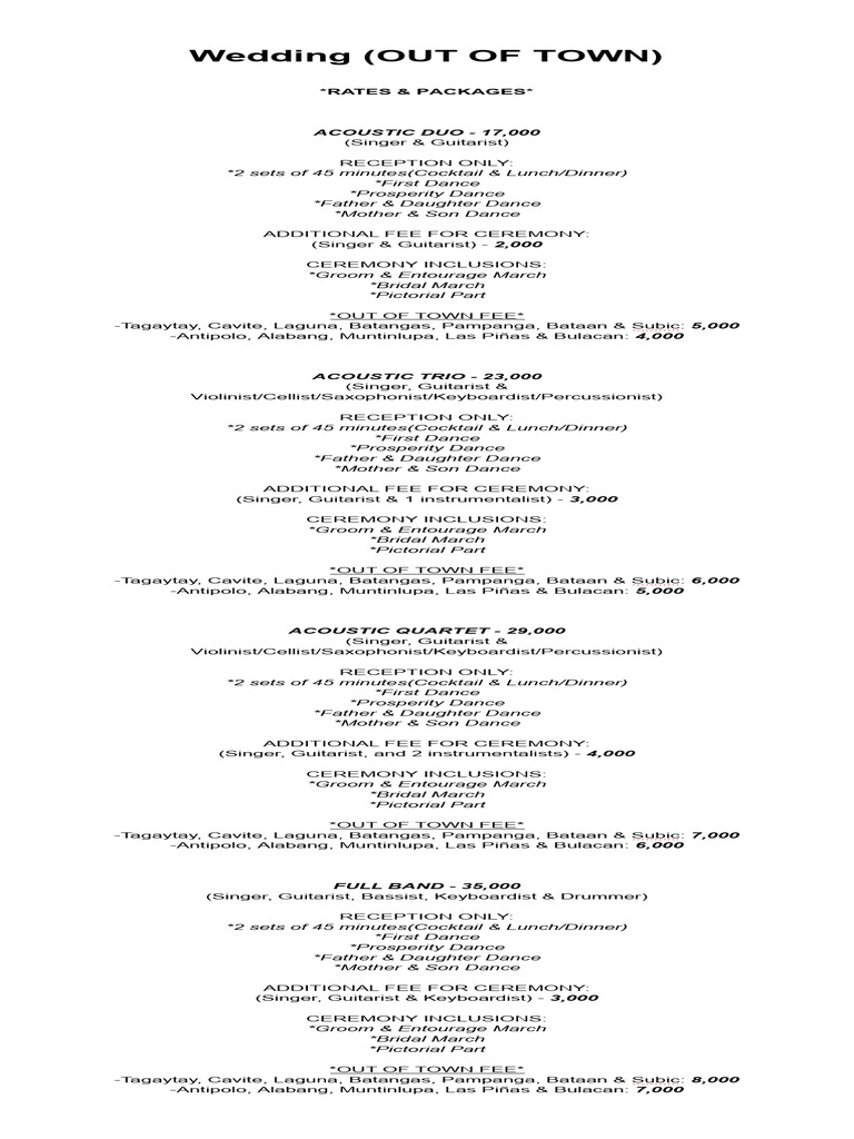 Wedding Music Packages & Rates | PDF | Music Production | Music Technology