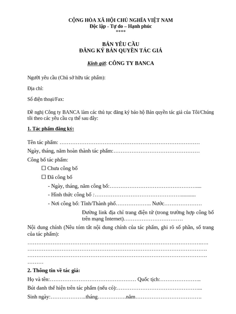 Ban Yeu Cau Dang Ky - Tác Phẩm Viết | PDF