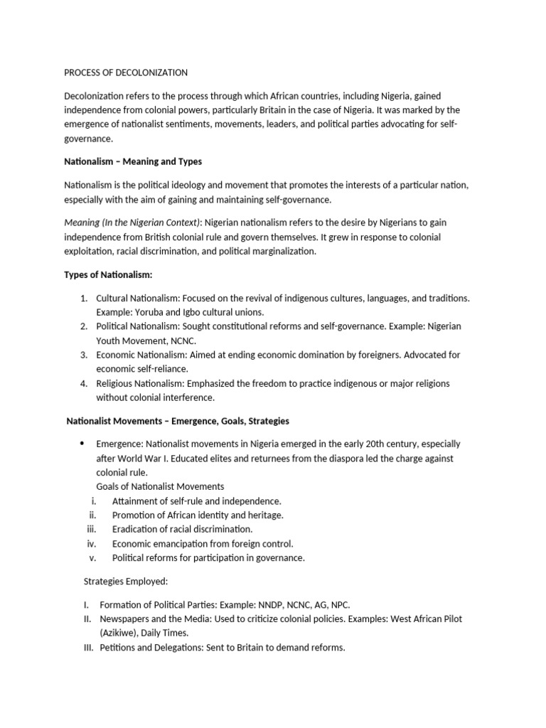 Process of Decolonisation | PDF | Nigeria | Nationalism