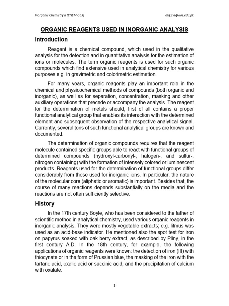 Types of Organic Reagents in Inorganic Chemistry Lesson 1 2 | PDF ...